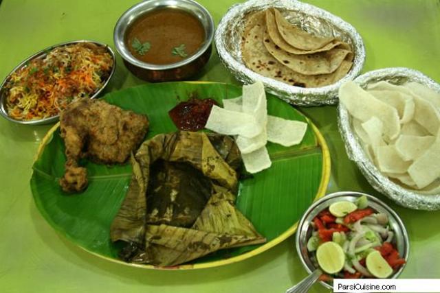 Parsi Bhonu: Traditional Parsi Dishes served on a Banana Leaf ...